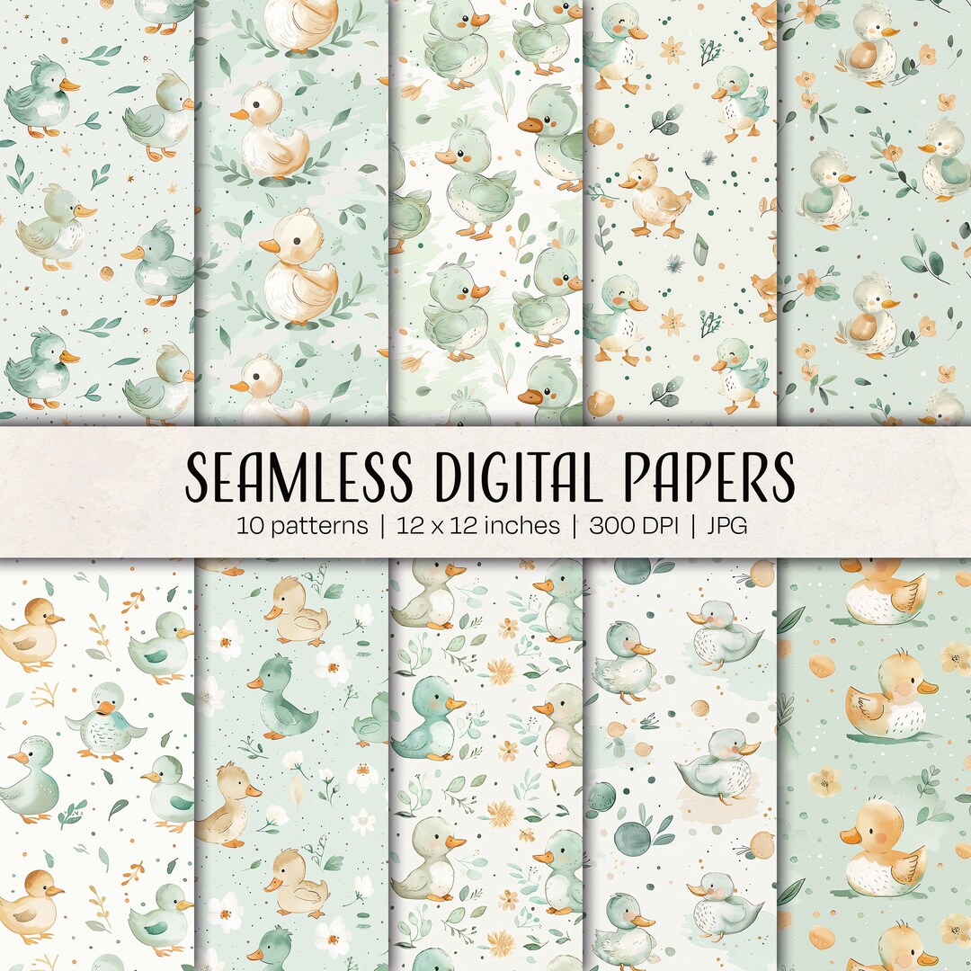 Cute Duck Pattern, Duck Digital Paper, Adorable Duck Design for Kids ...