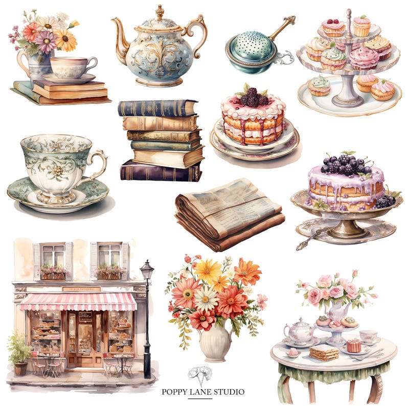 Afternoon Tea Clip Art, Tea Time PNG, English Tea Clipart, Watercolor ...