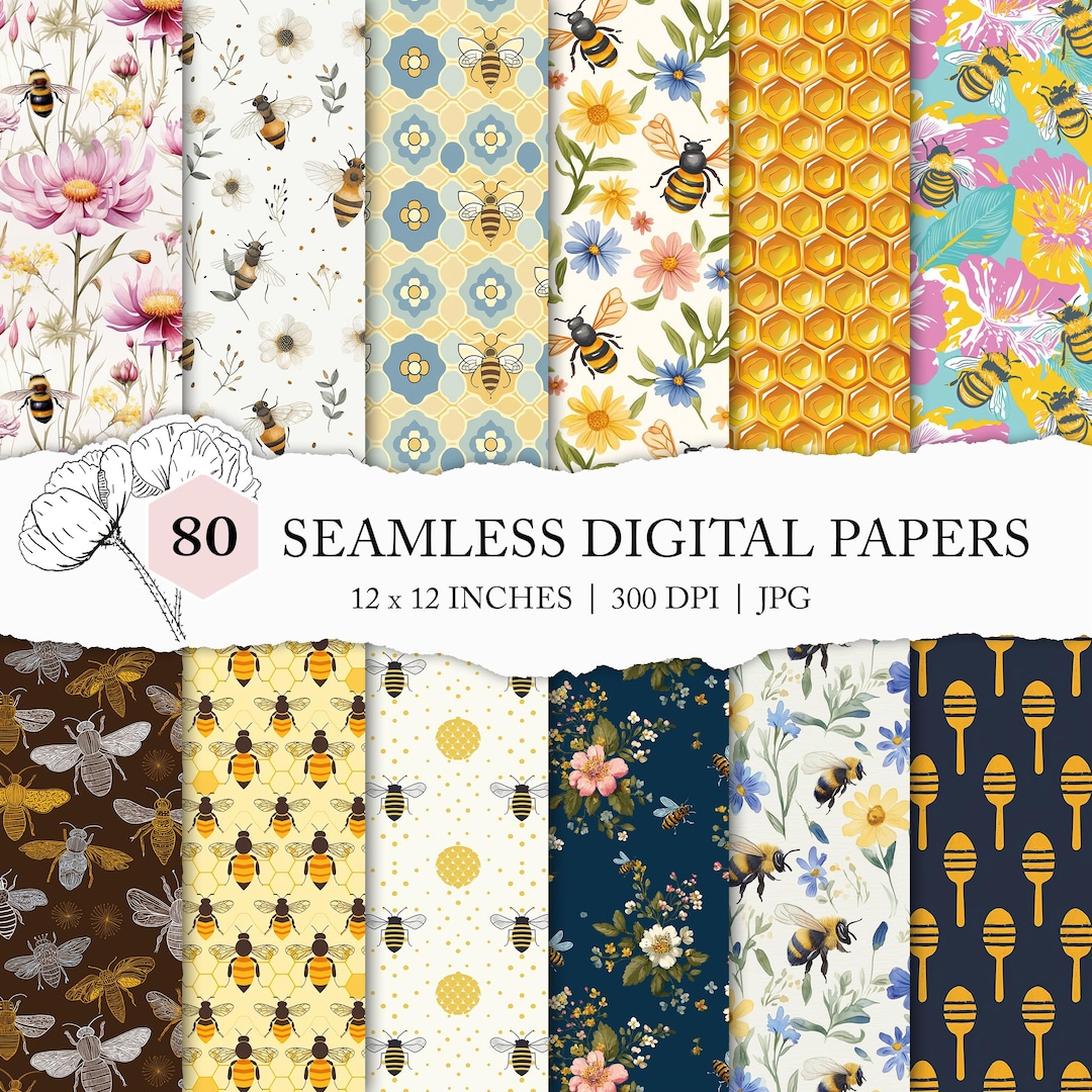 Seamless Honey Pattern, Honeybee Digital Paper, Mixed Honey Backgrounds ...