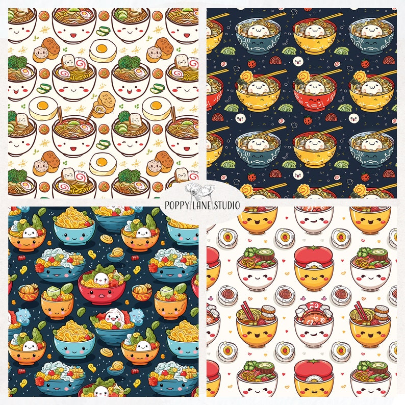 Cute Kawaii Ramen Pattern, Kawaii Ramen Digital Paper, Cute Chibi ...
