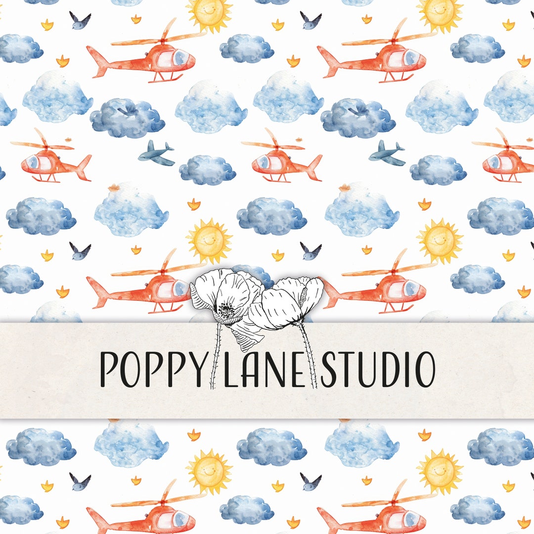 Helicopter Pattern for Kids, Helicopter Digital Papers, Blue Red ...