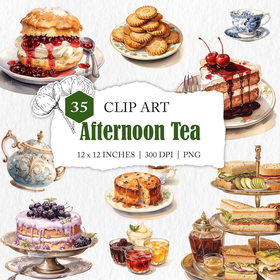 Afternoon Tea Clip Art, PNG Files, English Tea Clipart, Watercolour Tea ...