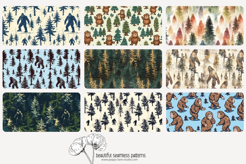 Bigfoot Pattern, Bigfoot Digital Paper, Yeti, Sasquatch Seamless ...