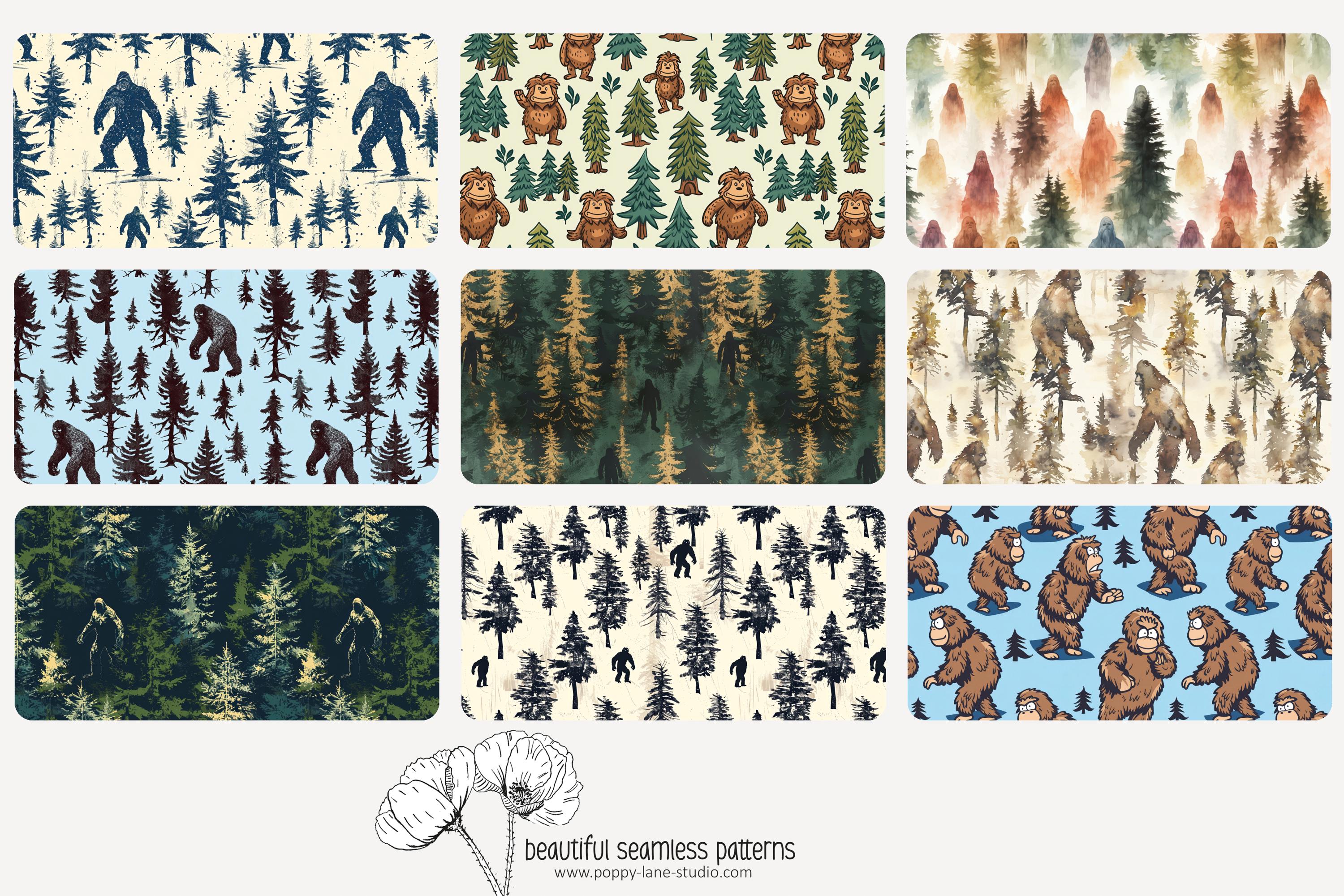Bigfoot Pattern, Bigfoot Digital Paper, Yeti, Sasquatch Seamless ...