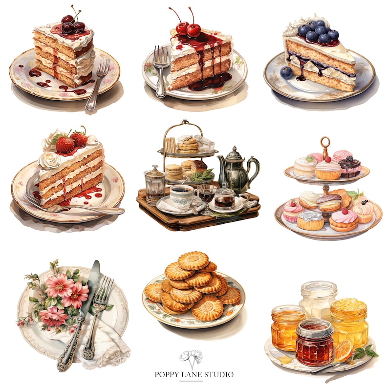 Afternoon Tea Clip Art, Tea Time PNG, English Tea Clipart, Watercolor ...