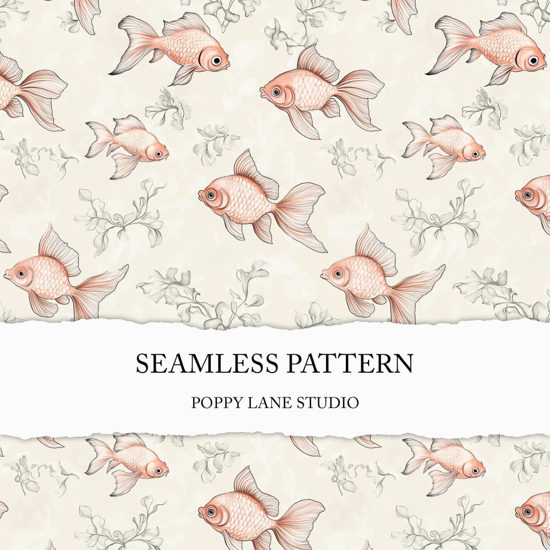 Neutral Colour Goldfish Seamless Pattern, Vintage Goldfish Seamless ...