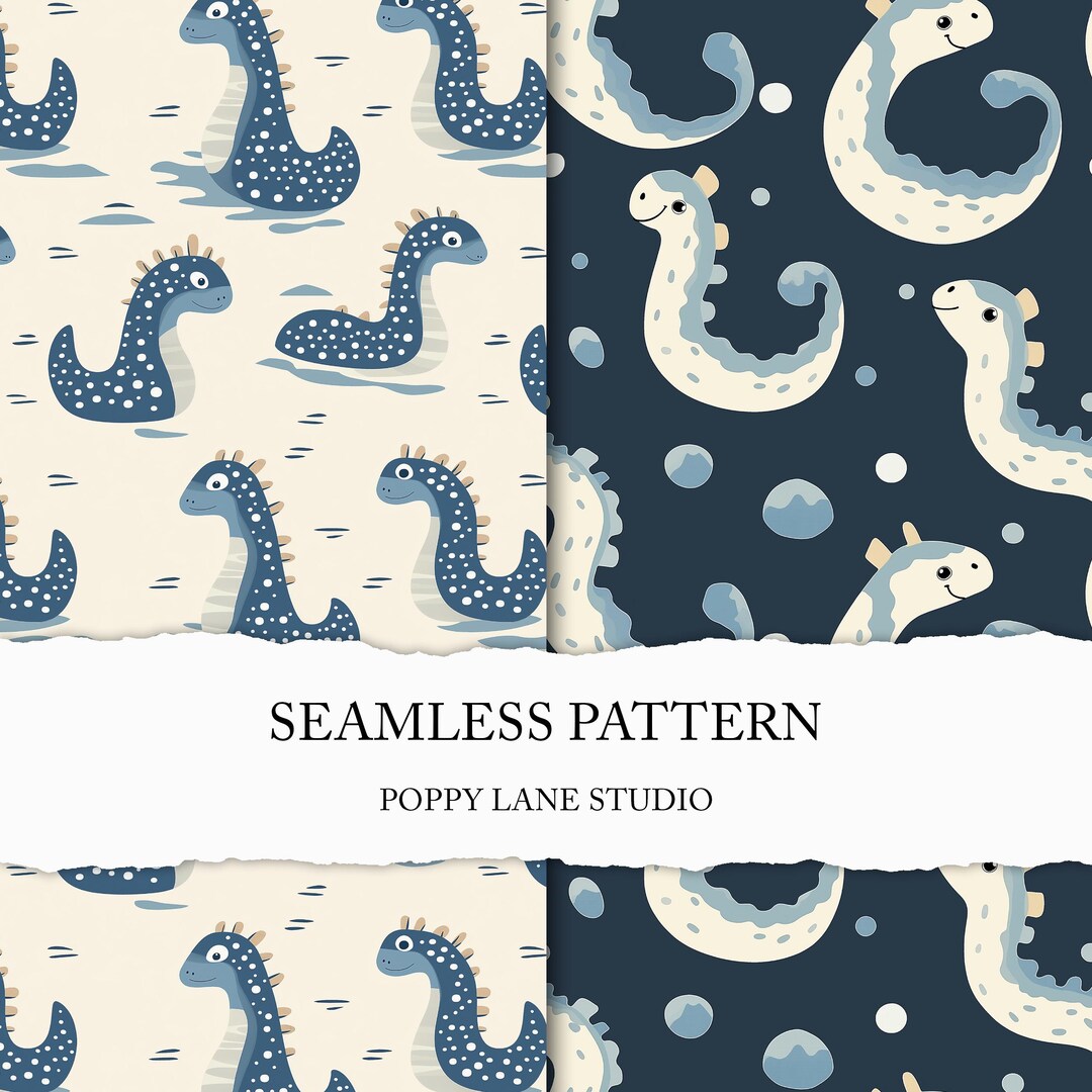 Sea Monster Pattern, Seamless Sea Monster Background, Loch Ness Monster ...