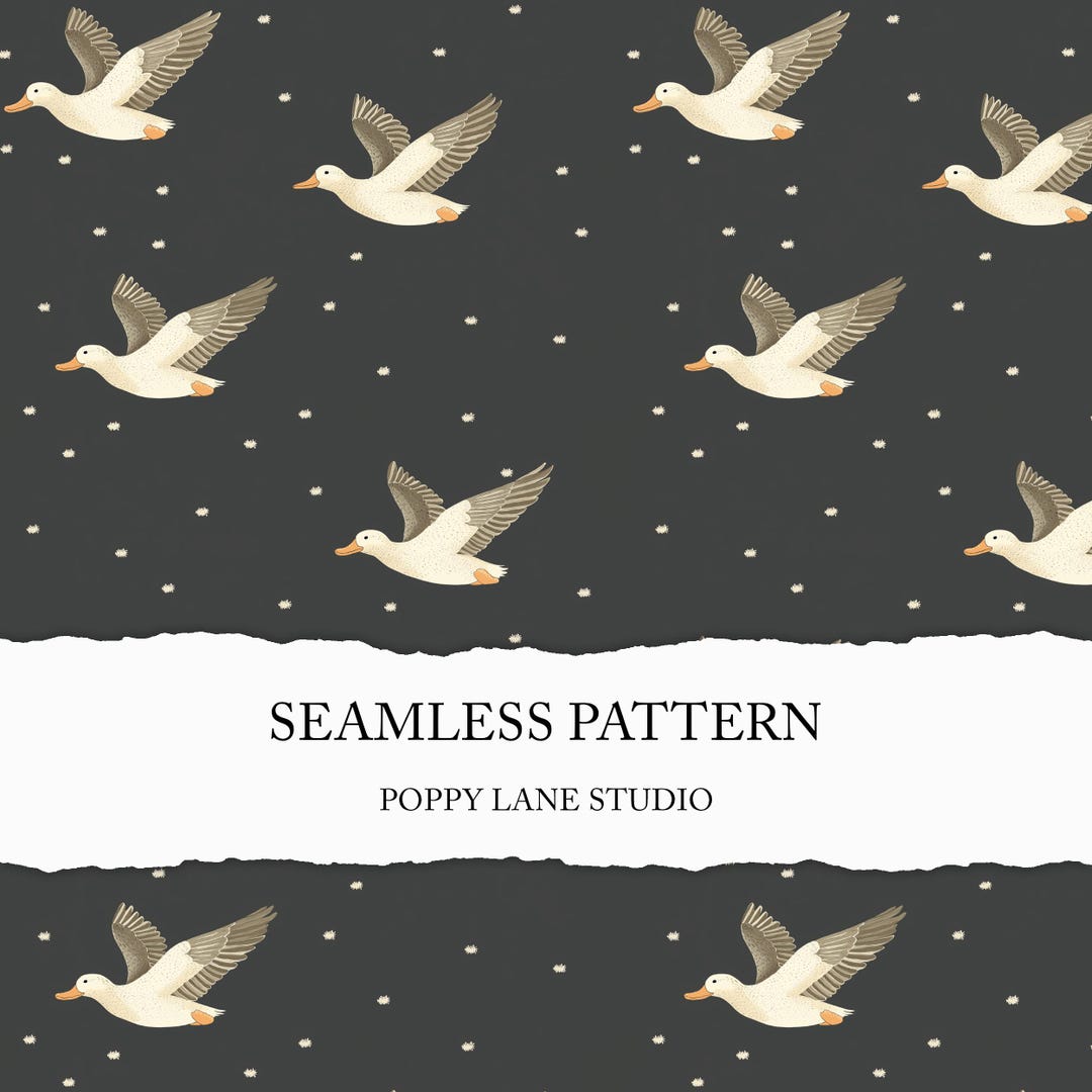 Flying Goose Background, Cute Goose Seamless Pattern, Geese Repeat ...
