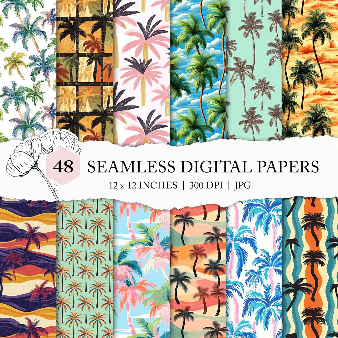 Preppy Palm Tree Pattern, Palm Tree Digital Paper, Beach Vibe Printable ...