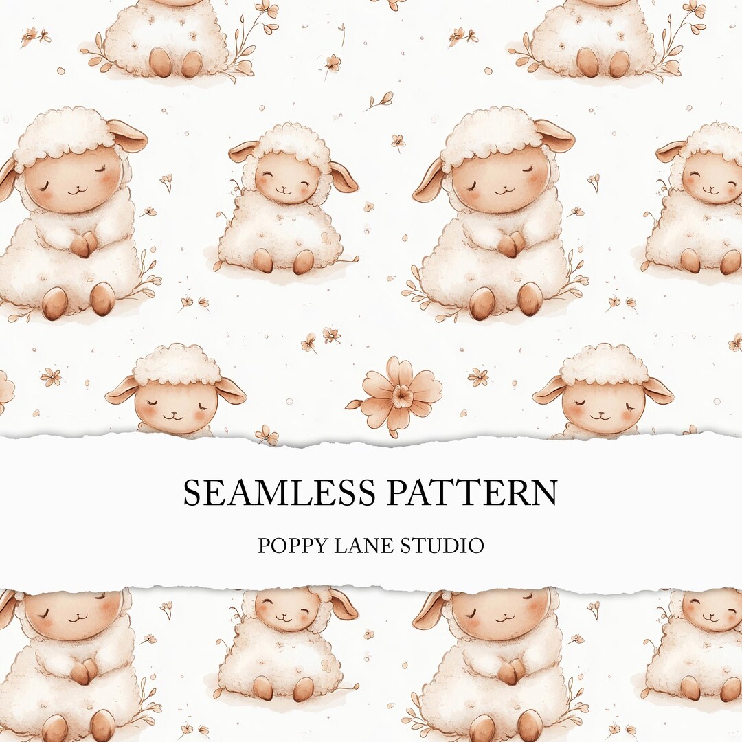 Sleeping Baby Sheep Pattern, Lamb Seamless Background, Seamless Lamb ...