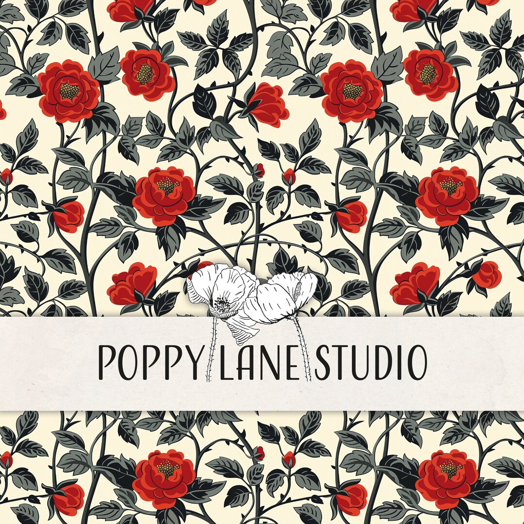 Tudor Rose Pattern, Vintage Floral Digital Paper, Medieval Rose Flower ...