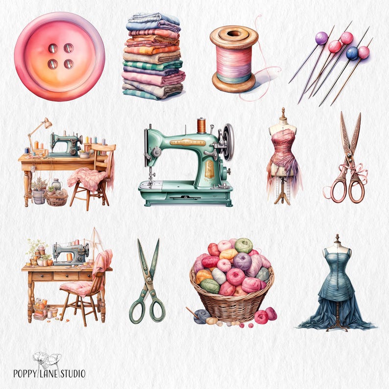 Sewing Clip Art, Fabric Sewing PNG Images, Sewing Utensils Clipart ...