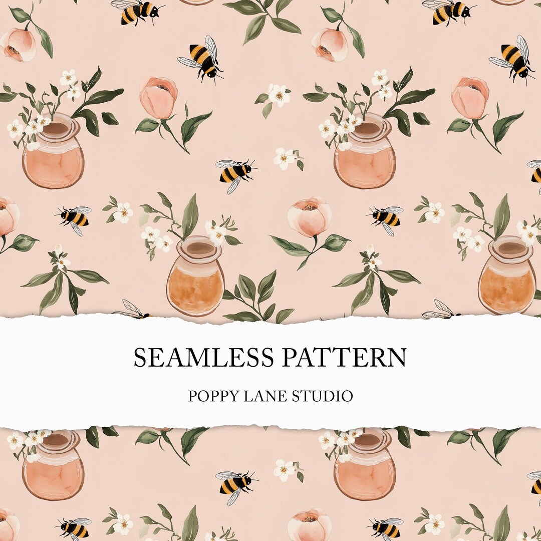 Seamless Honeybee Pattern, Honey Bee Background, Custom Fabric Pattern ...