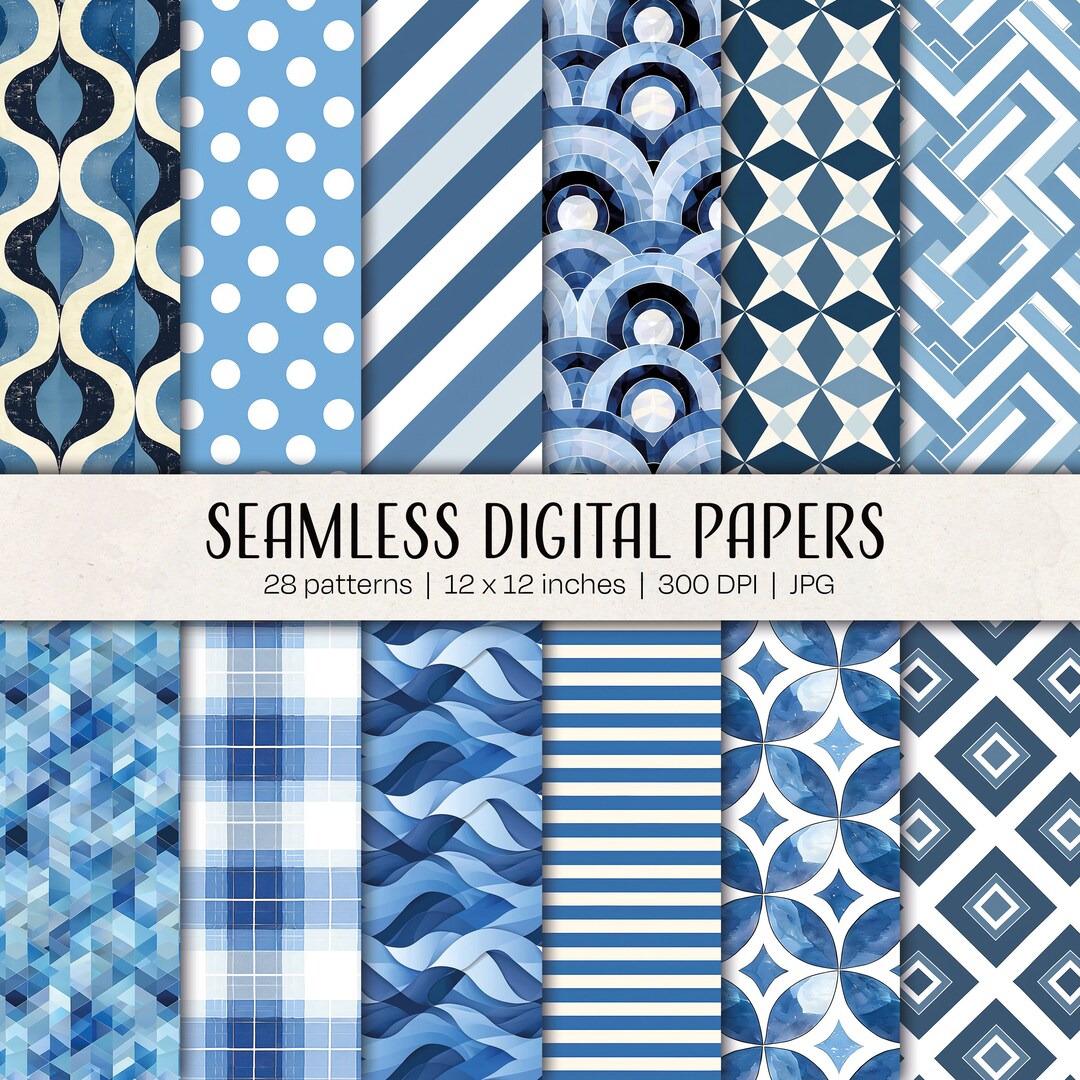 Seamless Blue Geometric Pattern, Blue Geometric Paper, Geometric Retro ...