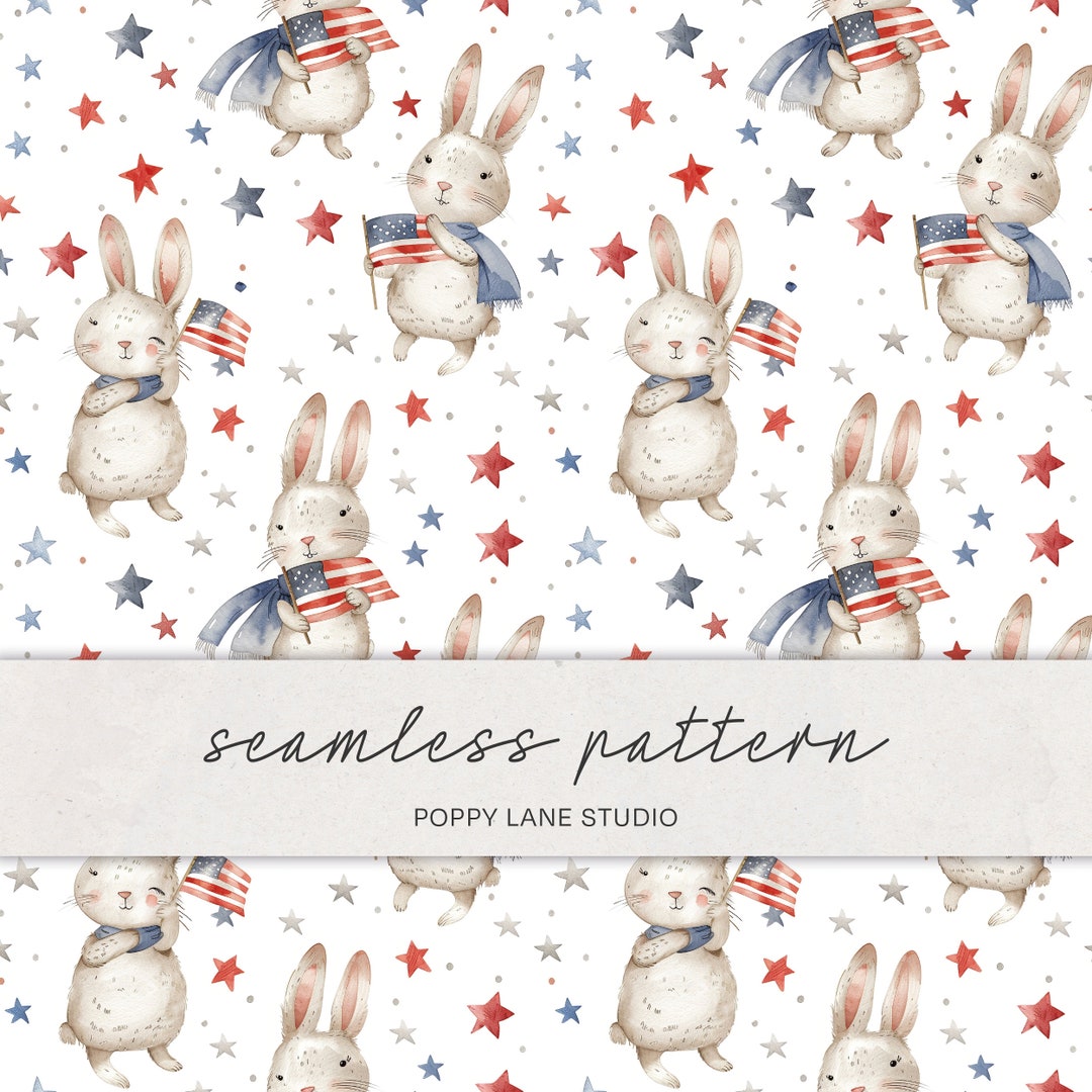 Watercolour Bunny Pattern, US Flag Pattern, Patriotic Bunny Pattern ...