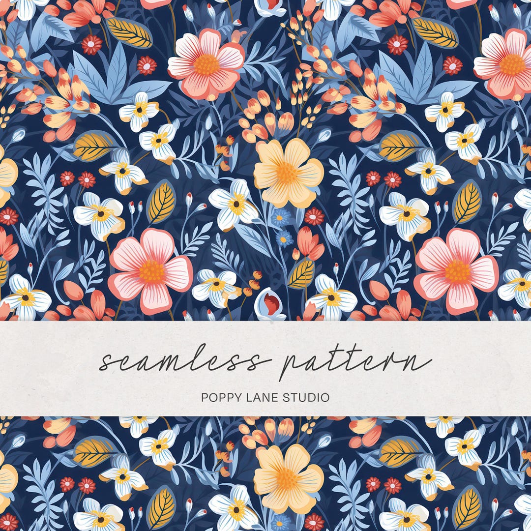 Preppy Blue Flower Background Pattern, Seamless Blue Floral Pattern ...