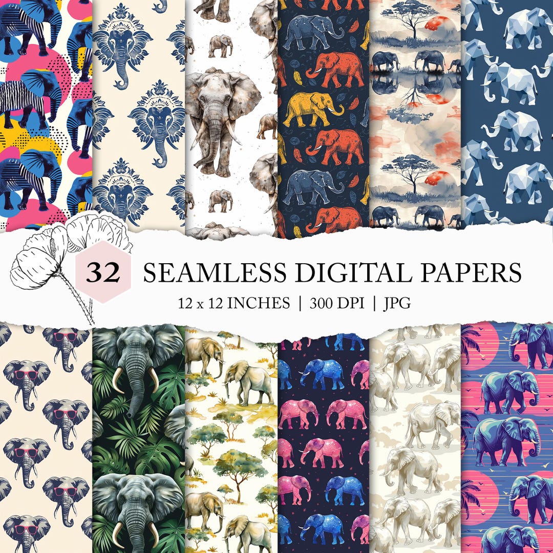 Elephant Seamless Pattern, Elephant Digital Paper, Seamless Elephant ...