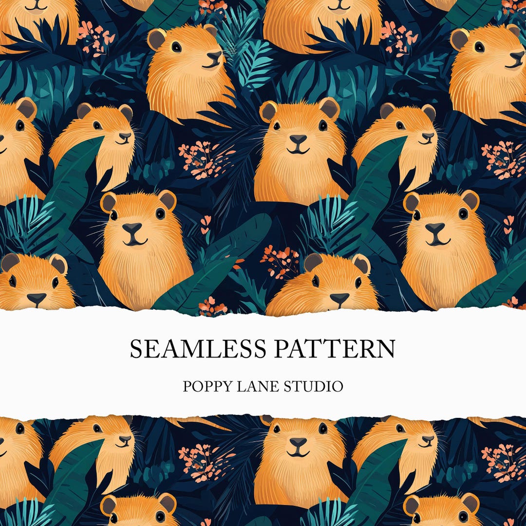 Seamless Capybara Background, Cute Capybara Pattern, Capybara Printable ...