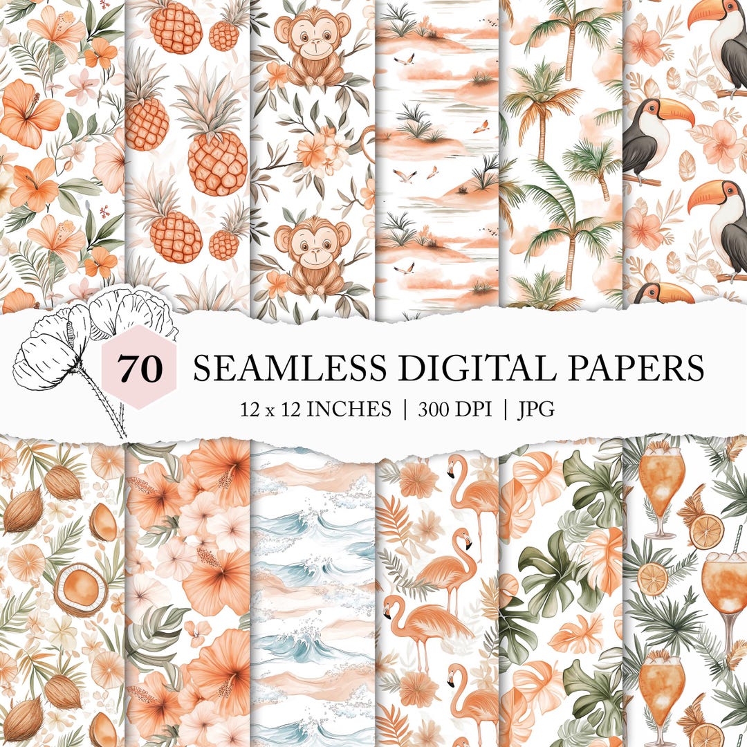 Seamless Beach Pattern, Beach Background, Tropical Beach Digital Paper ...