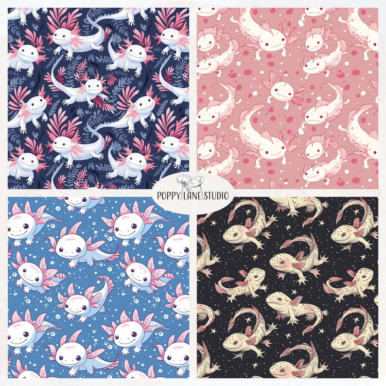 Axolotl Background Pattern, Seamless Axolotl Digital Paper, Cute ...