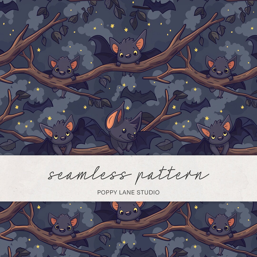 Kawaii Bats Background, Cute Black Bat Pattern, Halloween Background ...