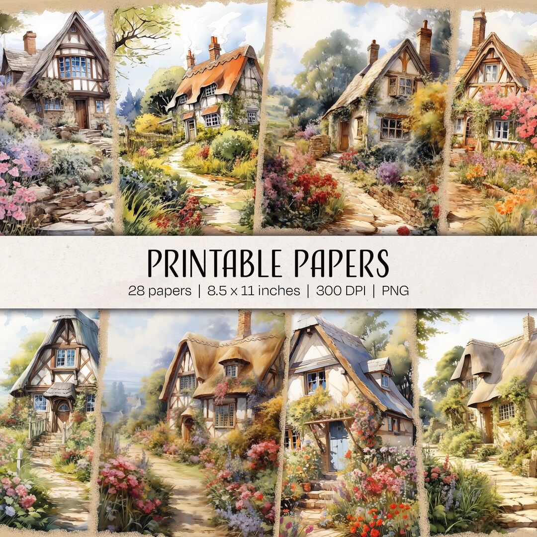 Cottage Junk Journal Pages, Watercolour Cottage Printable, Floral ...