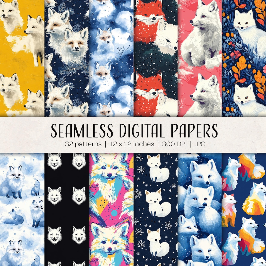 Arctic Fox Background, Seamless Arctic Fox Pattern, White Fox Digital ...