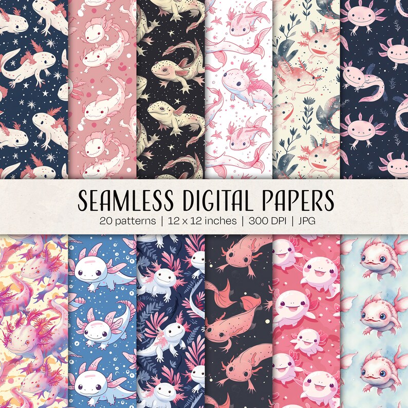 Axolotl Background Pattern, Seamless Axolotl Digital Paper, Cute ...
