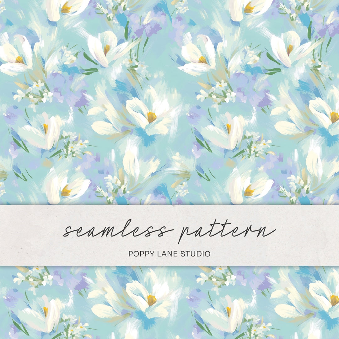 Preppy Blue Flower Background, Seamless Modern Floral Background ...
