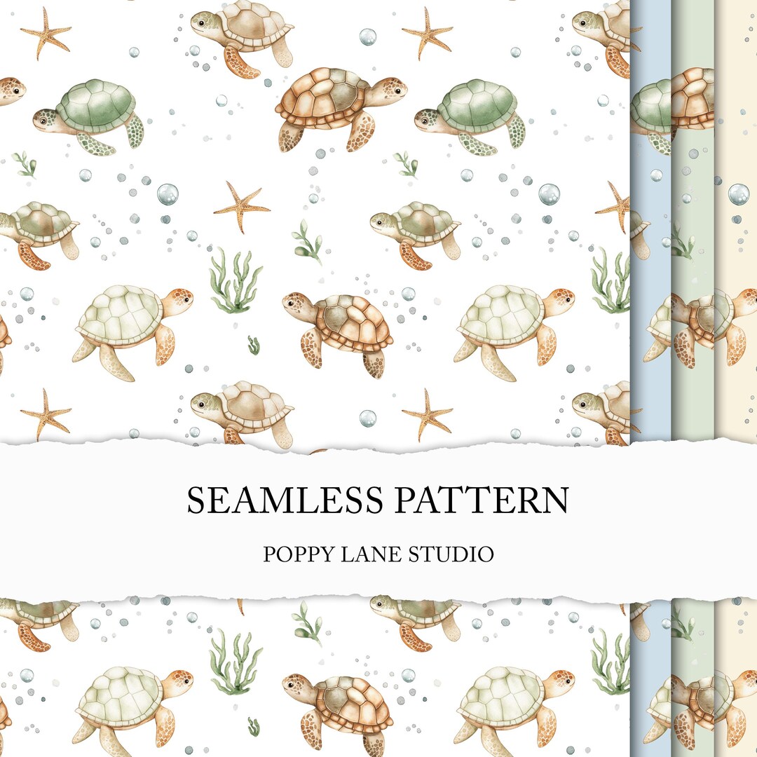 Cute Watercolour Seamless Turtle Pattern, Sea Turtle Seamless ...