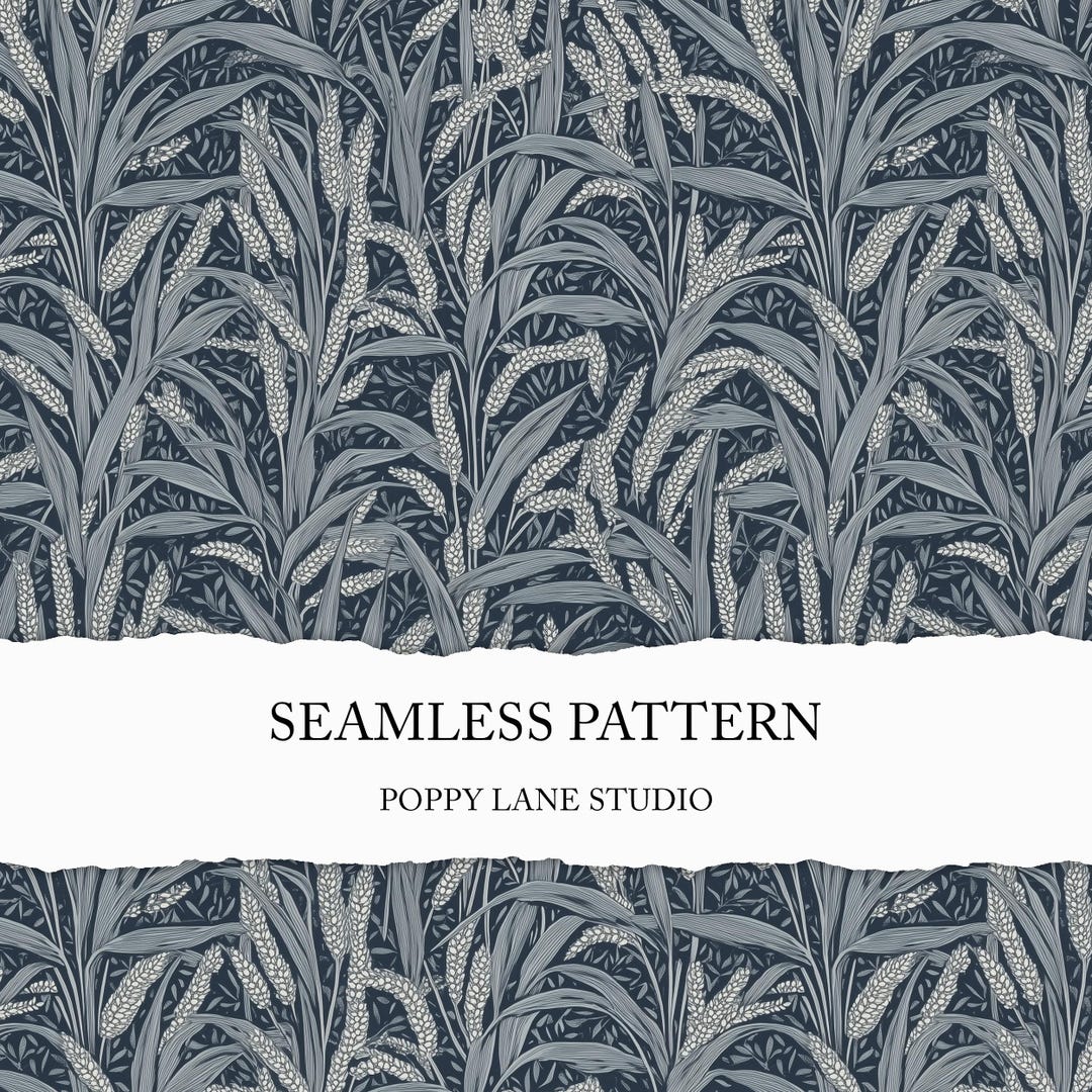 Barley Seamless Background, Blue Barley Pattern, Seamless Barley Print ...