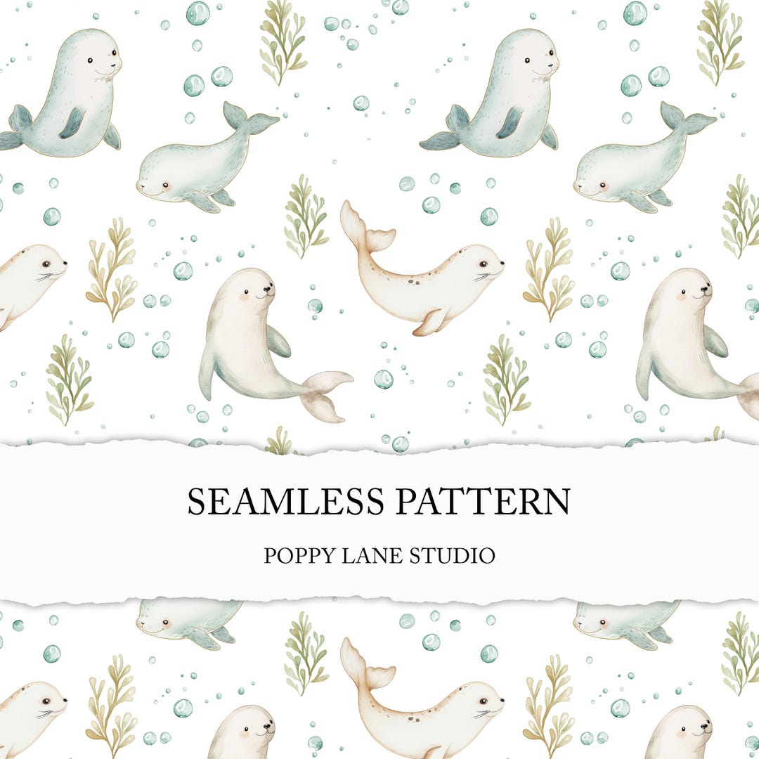 Baby Seal Pattern, Cute Sea Lion Pattern, Seamless Seal Pattern, Seal ...