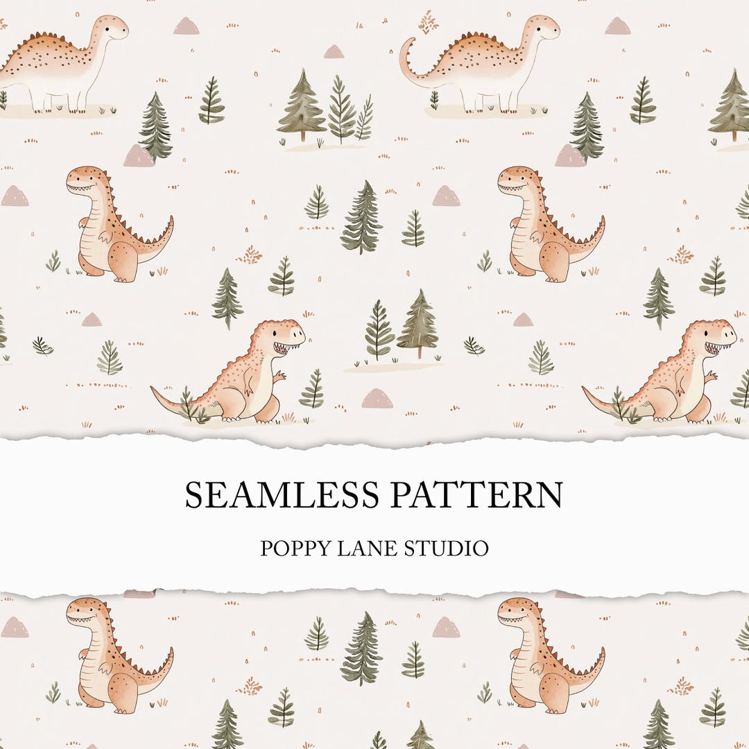 Beige T-rex Seamless Pattern, Neutral Colour Dinosaur Background, Cute ...