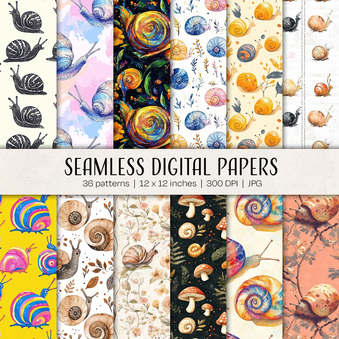 Snail Seamless Pattern, Snail Digital Background, Snail Printable Paper ...