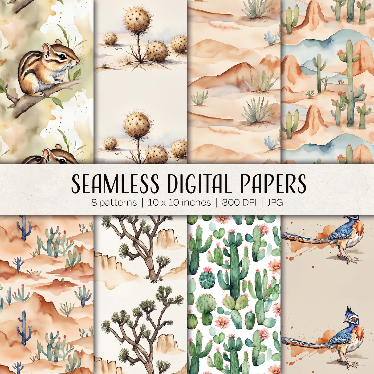 Desert Seamless Background, Seamless Watercolour Desert Pattern, Beige ...