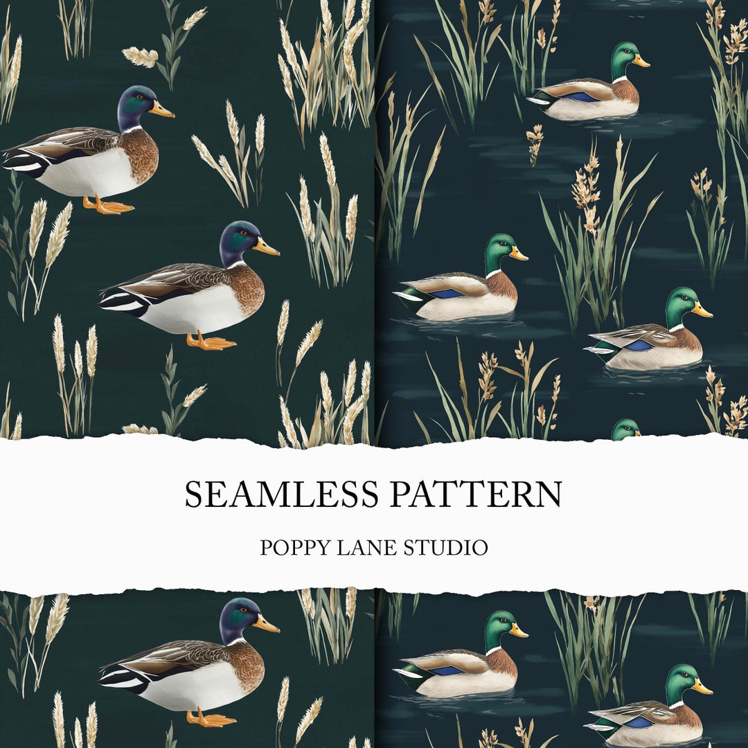 Dark Mallard Duck Seamless Pattern, Watercolour Duck Background ...