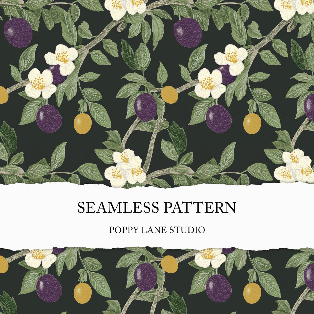 Modern Plum Print, Plum Digital Paper, Seamless Plum Pattern, Eccentric ...