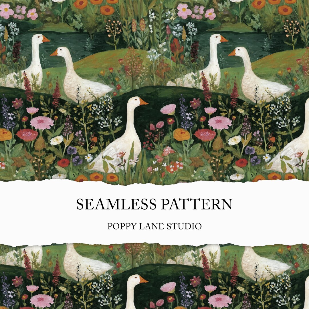 Floral Goose Background, Seamless Goose Pattern, Cottagecore Goose ...