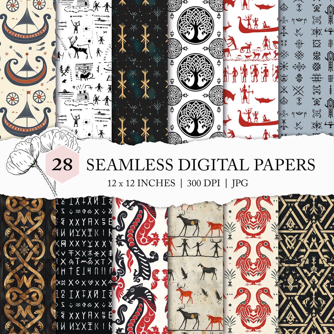 Seamless Norse Pattern, Viking Seamless Pattern, Scandinavian Digital ...