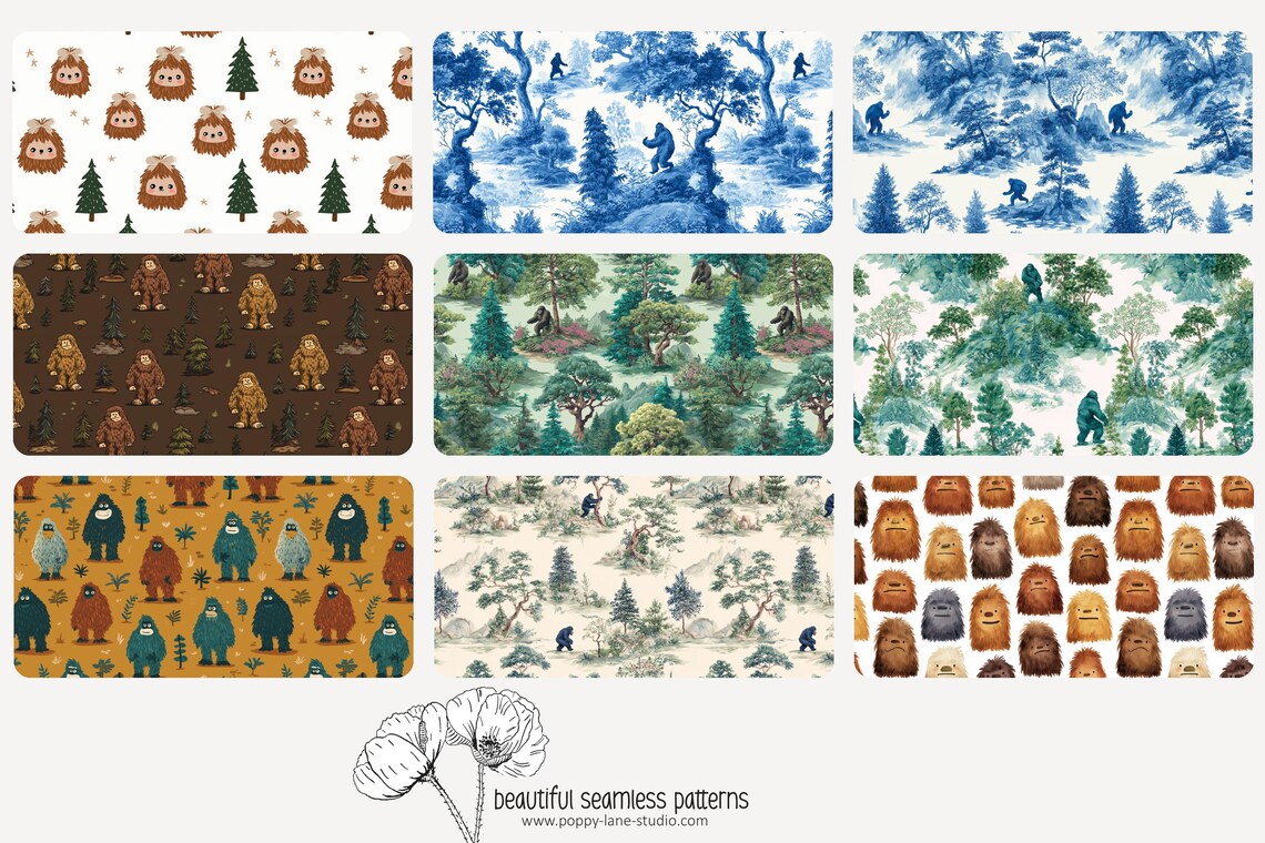 Bigfoot Pattern, Bigfoot Digital Paper, Yeti, Sasquatch Seamless ...