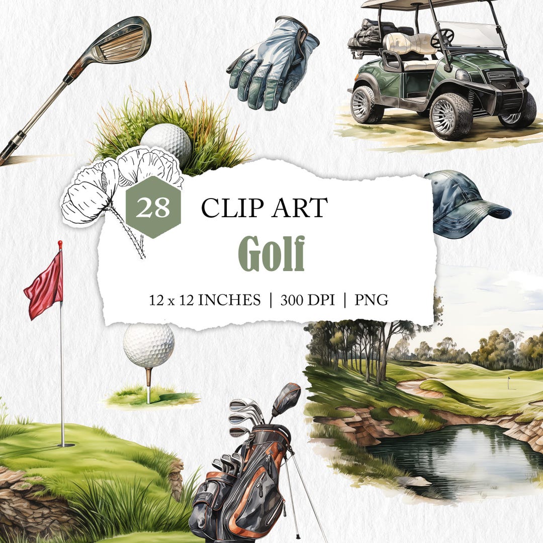 Golf Clip Art, Watercolour Golfing Clipart Pack, PNG Images, Golfing ...