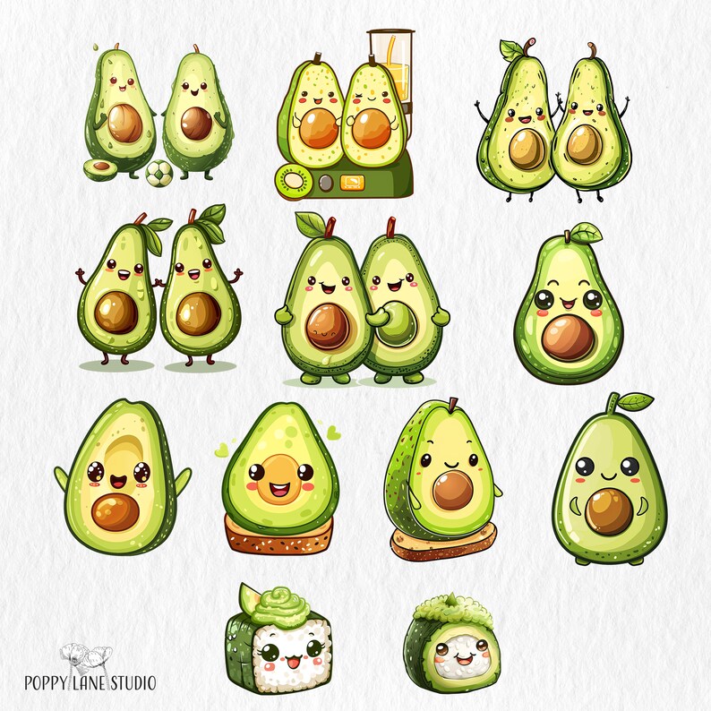 Kawaii Avocado Clip Art, Avocado Graphics, PNG Images, Avocado Clipart ...