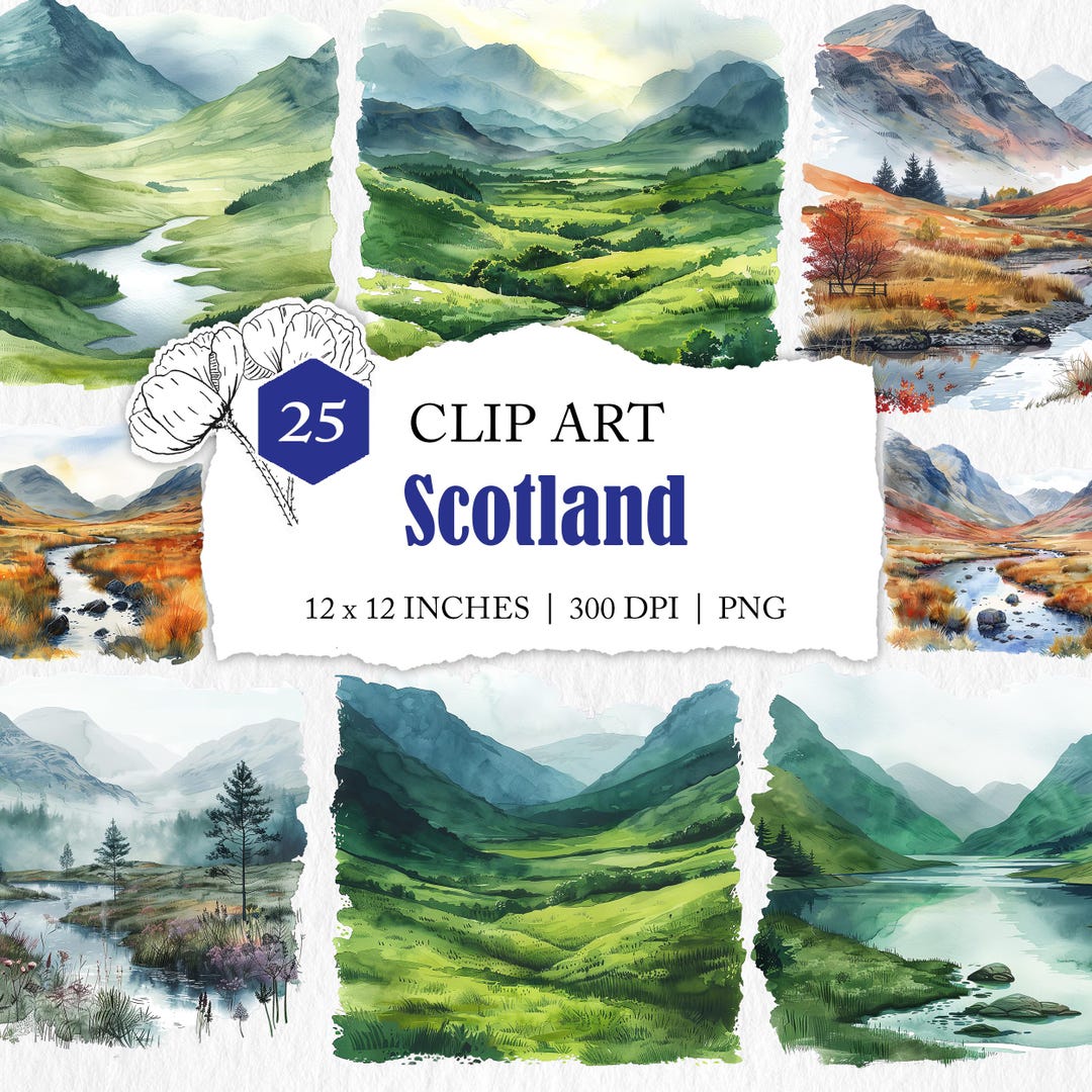 Scotland Clip Art, Watercolour Landscape, PNG Images, Scotland Clipart ...
