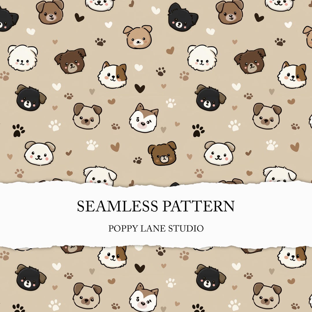 Kawaii Doggie Seamless File, Cute Dog Background, Gender Neutral Pet ...