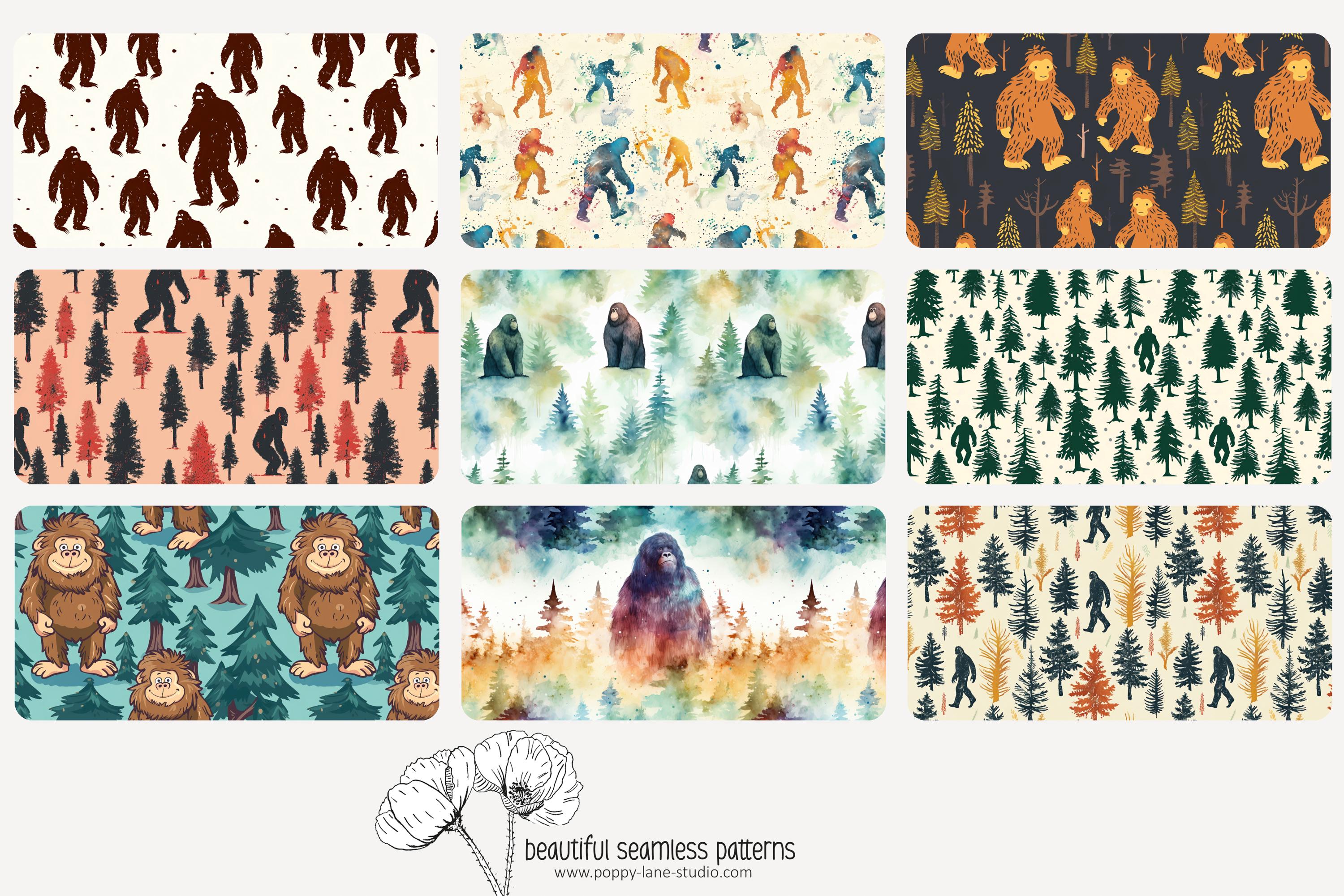 Bigfoot Pattern, Bigfoot Digital Paper, Yeti, Sasquatch Seamless ...