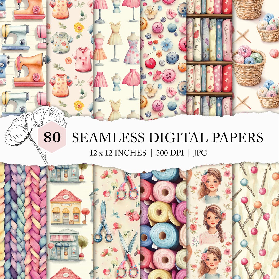 Sewing Digital Paper, Quilting Junk Journal Paper, Seamless Sewing ...