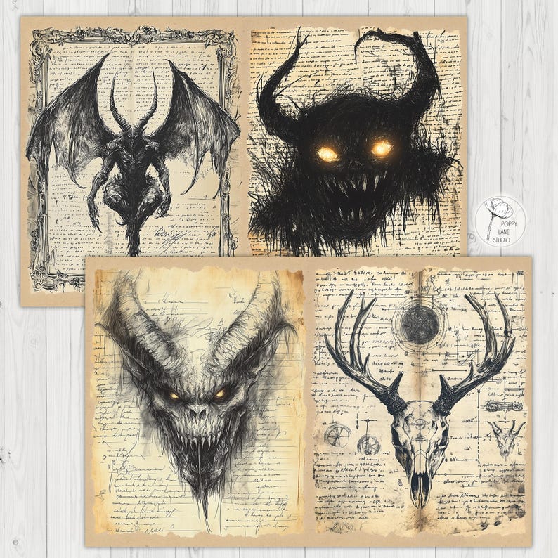 Occult Pages, Satanism Junk Journal, Occult Digital Paper, Black Magic ...