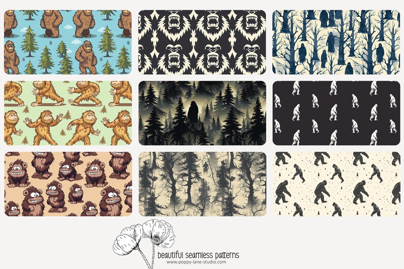 Bigfoot Pattern, Bigfoot Digital Paper, Yeti, Sasquatch Seamless ...