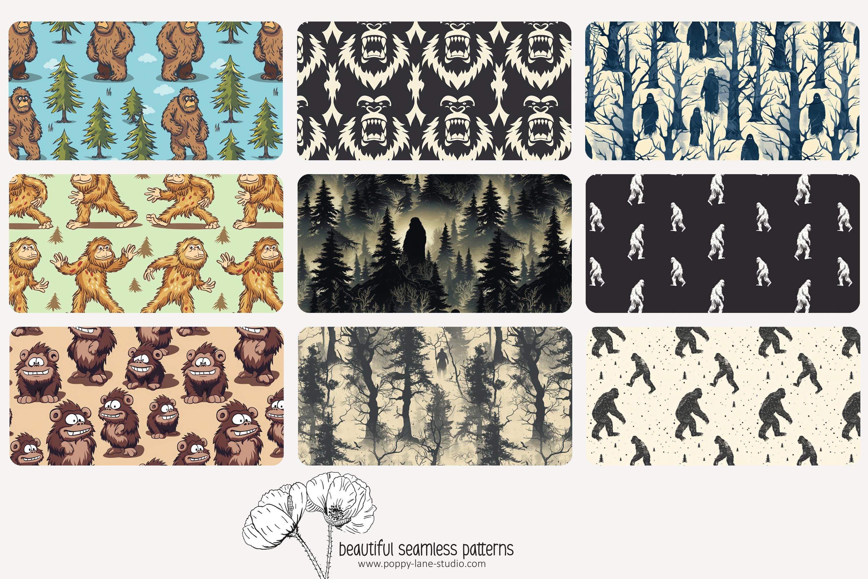 Bigfoot Pattern, Bigfoot Digital Paper, Yeti, Sasquatch Seamless ...