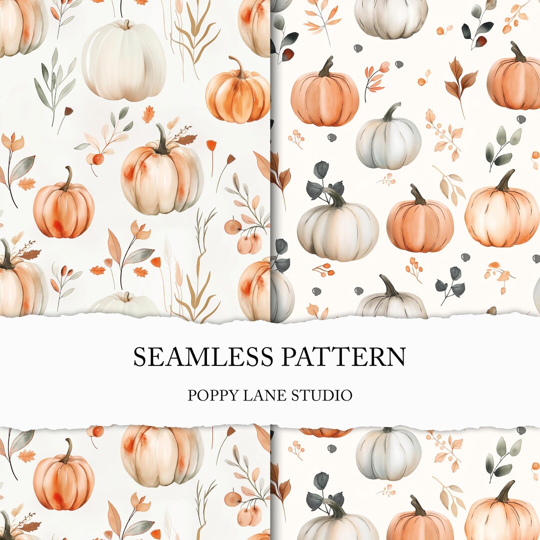 Neutral Pumpkin Background, Seamless Boho Fall Pattern, Boho Pumpkin ...